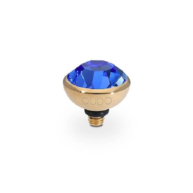 Qudo Bottone Gold & Blue Sapphire Crystal Ring Gem Top, 10mm